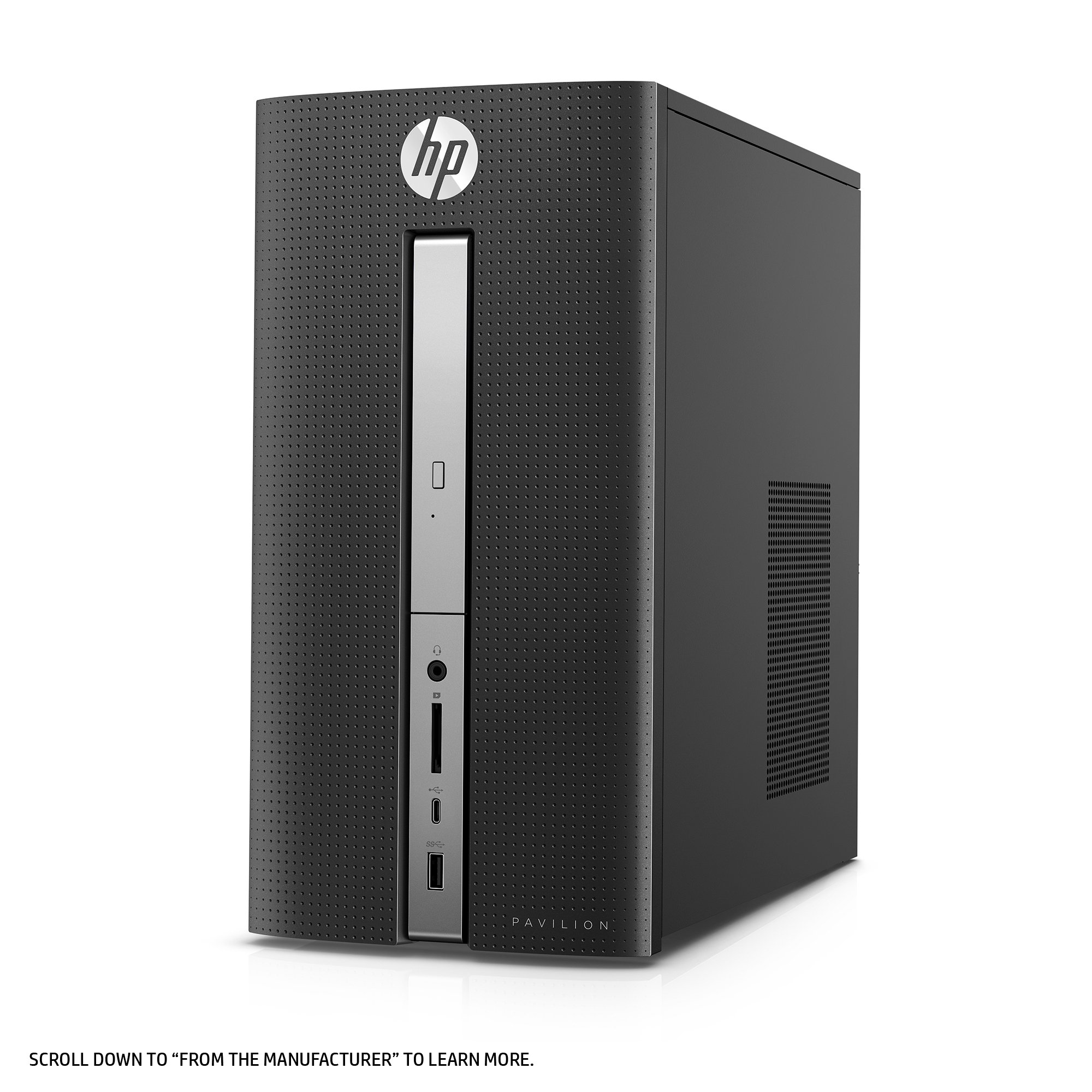 HP Pavilion Desktop Computer, Intel Core i7-7700, 16GB RAM, 1TB Hard Drive, 256GB SSD, Windows 10 (570-p041, Black)