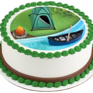 Decopac Fireside Camp DecoSet Cake Decoration Multi, Tent: 3"L x 2.6"W x 1.9"H; Canoe with Oar: 3.5"L x 1.65"W x 1.2"H; Campfire: 1.4"D x 1.2"H