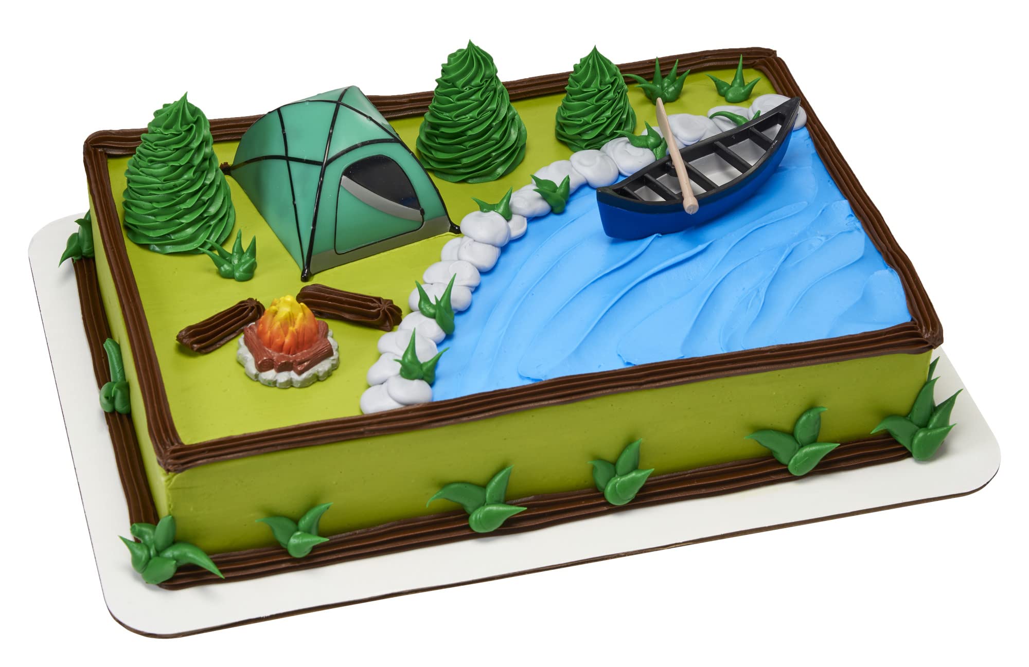 Decopac Fireside Camp DecoSet Cake Decoration Multi, Tent: 3"L x 2.6"W x 1.9"H; Canoe with Oar: 3.5"L x 1.65"W x 1.2"H; Campfire: 1.4"D x 1.2"H