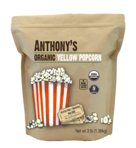 anthony's organic yellow popcorn kernels, 3 lb, unpopped, gluten free, non gmo