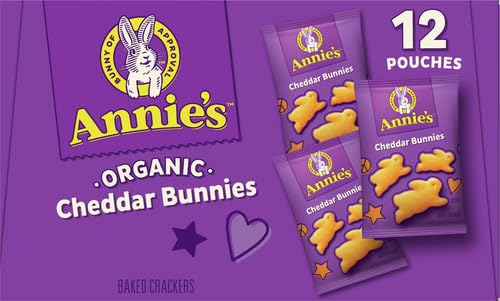 Annie's Organic Cheddar Bunnies Baked Snack Crackers, 12 oz., 12 Pouches (Pack of 4)