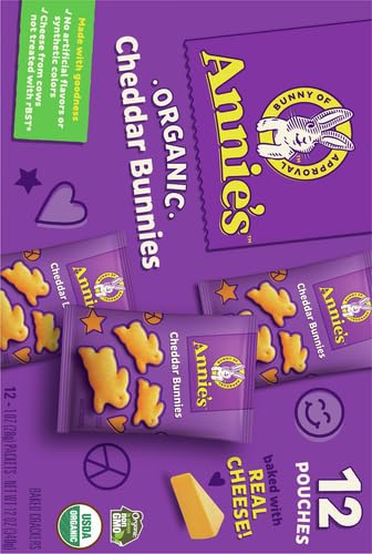 Annie's Organic Cheddar Bunnies Baked Snack Crackers, 12 oz., 12 Pouches (Pack of 4)