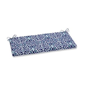 pillow perfect damask indoor/outdoor sofa setee bench swing cushion with ties, weather, and fade resistant, 18" x 45", blue/white new damask, 1 count