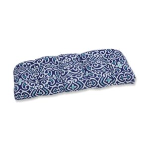 pillow perfect damask indoor/outdoor sofa setee swing cushion, tufted, weather, and fade resistant, 19" x 44", blue/white new damask, 1 count