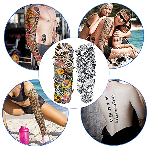 Full Arm Temporary Tattoo (18 Sheets), Konsait Extra Temporary Sleeve Tattoo Black Waterproof Tattoo Body Stickers for Man Women