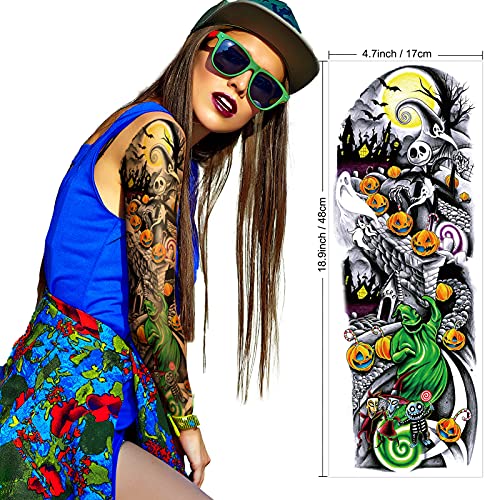 Full Arm Temporary Tattoo (18 Sheets), Konsait Extra Temporary Sleeve Tattoo Black Waterproof Tattoo Body Stickers for Man Women