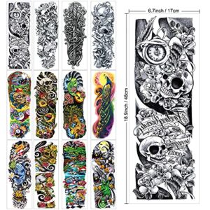 Full Arm Temporary Tattoo (18 Sheets), Konsait Extra Temporary Sleeve Tattoo Black Waterproof Tattoo Body Stickers for Man Women