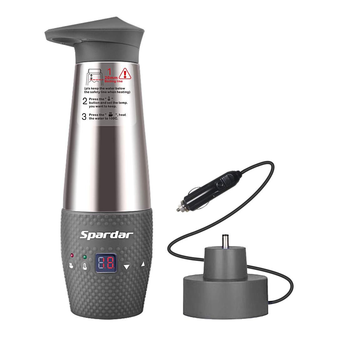 Spardar 12V Car Kettle Boiler Electric Travel Portable Kettle Fast Water Boiler & Heater with LED Indicator Light for Water, Tea, Coffee and Milk