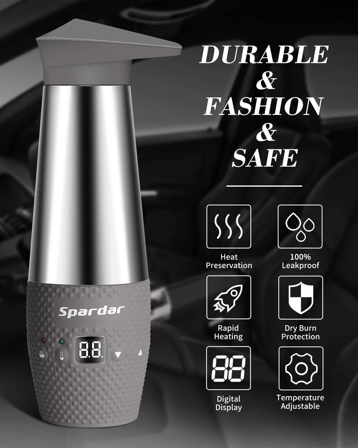 Spardar 12V Car Kettle Boiler Electric Travel Portable Kettle Fast Water Boiler & Heater with LED Indicator Light for Water, Tea, Coffee and Milk