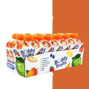 Buddy Fruits Pure Blended Fruit and Veggies Apple, Peach and Carrot Applesauce | 100% Real Fruits & Veggies | No Sugar, Non GMO, Vegan, No Preservatives, Certified Kosher | 3.2oz Pouch 18 Pack