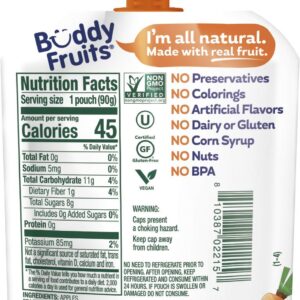 Buddy Fruits Pure Blended Fruit and Veggies Apple, Peach and Carrot Applesauce | 100% Real Fruits & Veggies | No Sugar, Non GMO, Vegan, No Preservatives, Certified Kosher | 3.2oz Pouch 18 Pack