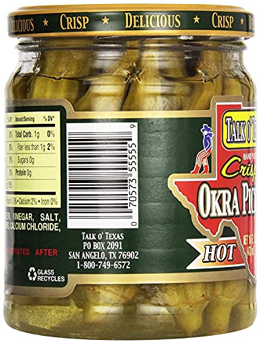 Talk O Texas Okra Pickles, Hot, 16 oz (Pack of 2)