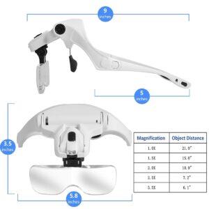 MORDUEDDE Lighted Head Magnifying Glasses Headset with Light Headband Magnifier Loupe Visor for Close Work/Electronics/Eyelash/Crafts/Jewelry/Repair