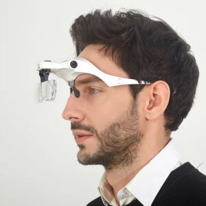 MORDUEDDE Lighted Head Magnifying Glasses Headset with Light Headband Magnifier Loupe Visor for Close Work/Electronics/Eyelash/Crafts/Jewelry/Repair