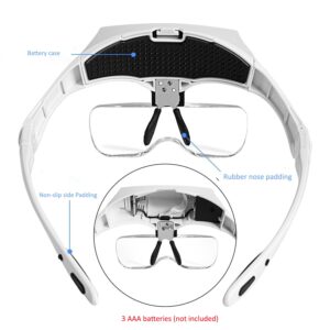 MORDUEDDE Lighted Head Magnifying Glasses Headset with Light Headband Magnifier Loupe Visor for Close Work/Electronics/Eyelash/Crafts/Jewelry/Repair