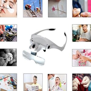 MORDUEDDE Lighted Head Magnifying Glasses Headset with Light Headband Magnifier Loupe Visor for Close Work/Electronics/Eyelash/Crafts/Jewelry/Repair