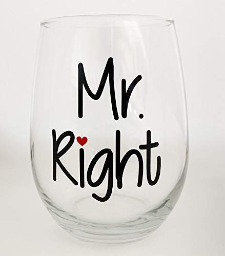 Gay Wedding, Engagement, Anniversary, Gift - Mr. Right, Mr. Always Right - Set of Two (2) Premium 21oz Stemless Wine Glasses