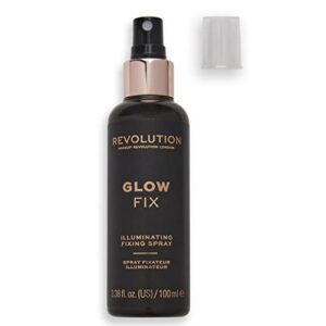 Makeup Revolution, Glow Fix Illuminating Fixing Spray, Glow Finish, Hydrating & Brightening Setting Spray for Face, Vegan & Cruelty-Free, 3.38fl.oz