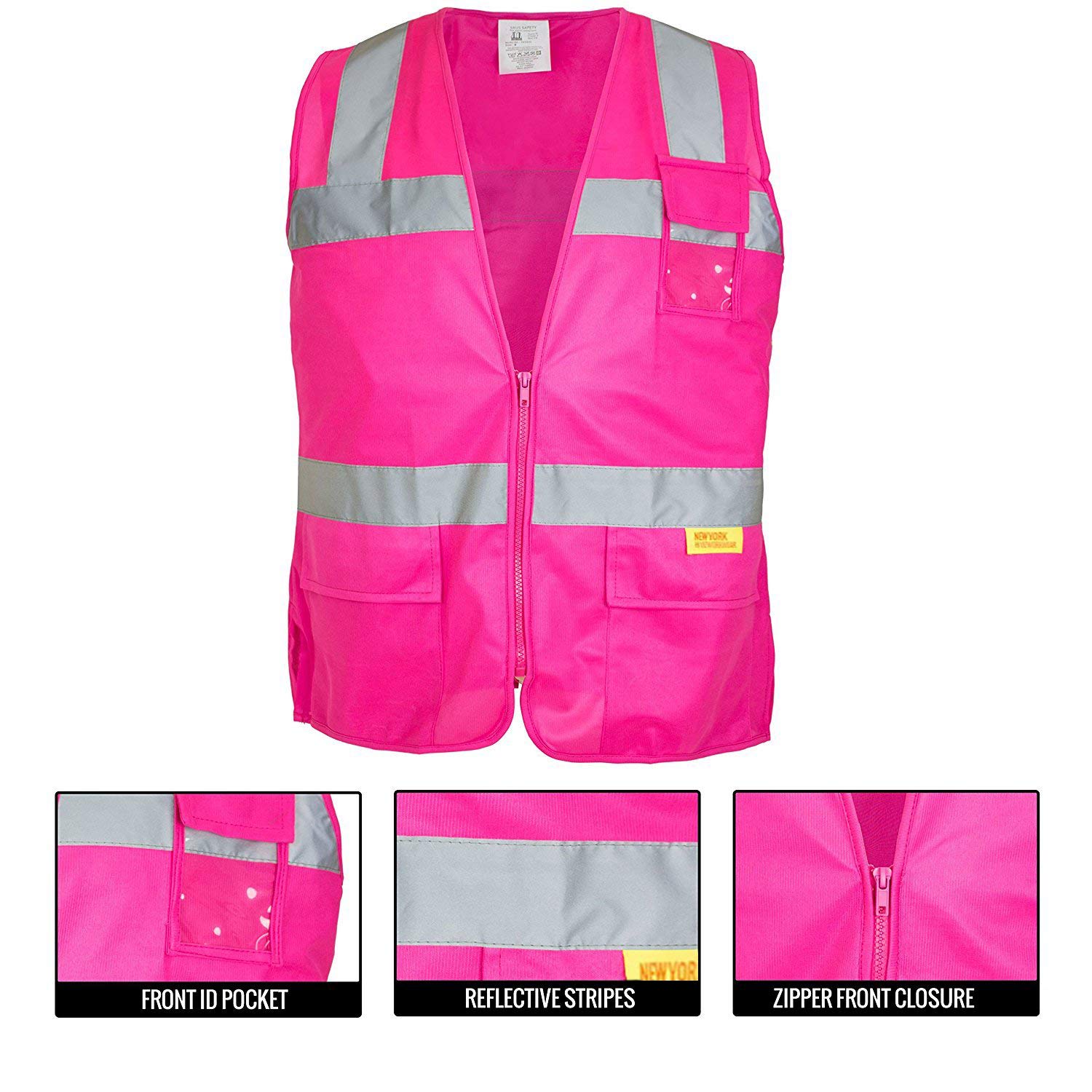 New York Hi-Viz Workwear RK Safety PK0430 ANSI/ISEA Class 2 Certified Female Safety Vest (Pink, Small)