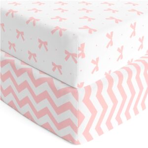 baby crib sheets girl 2 pack | jersey cotton fitted crib sheet set and toddler bed sheets | pink baby girl crib sheets | standard crib and toddler bed mattress size 28 x 52 inch