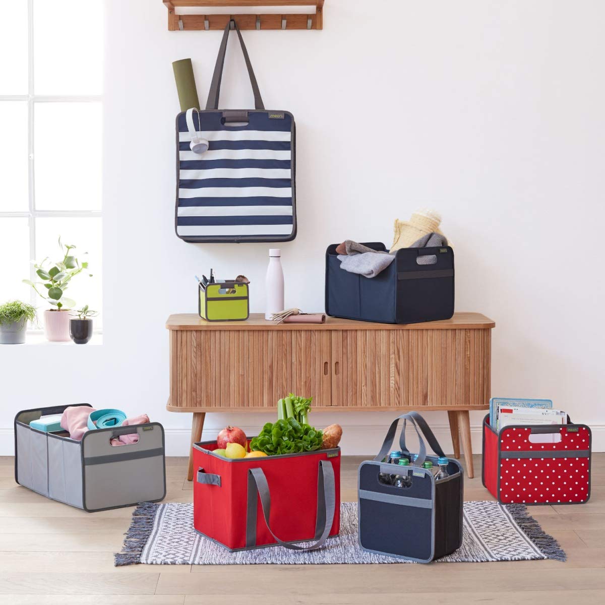 meori Rectangular Storage Baskets Collapsible Bins for Shelves, Sturdy Fabric Cube Storage Boxes with 2 Handles for Closet Nursery Cabinet Living Room