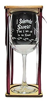 Orange Kat I Solemnly Swear That I Am Up To No Good 18.5 oz. Stemmed Wine Glass with Charm and Presentation Packaging