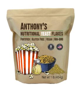 anthony's premium nutritional yeast flakes, 1 lb, fortified, gluten free, non gmo, vegan