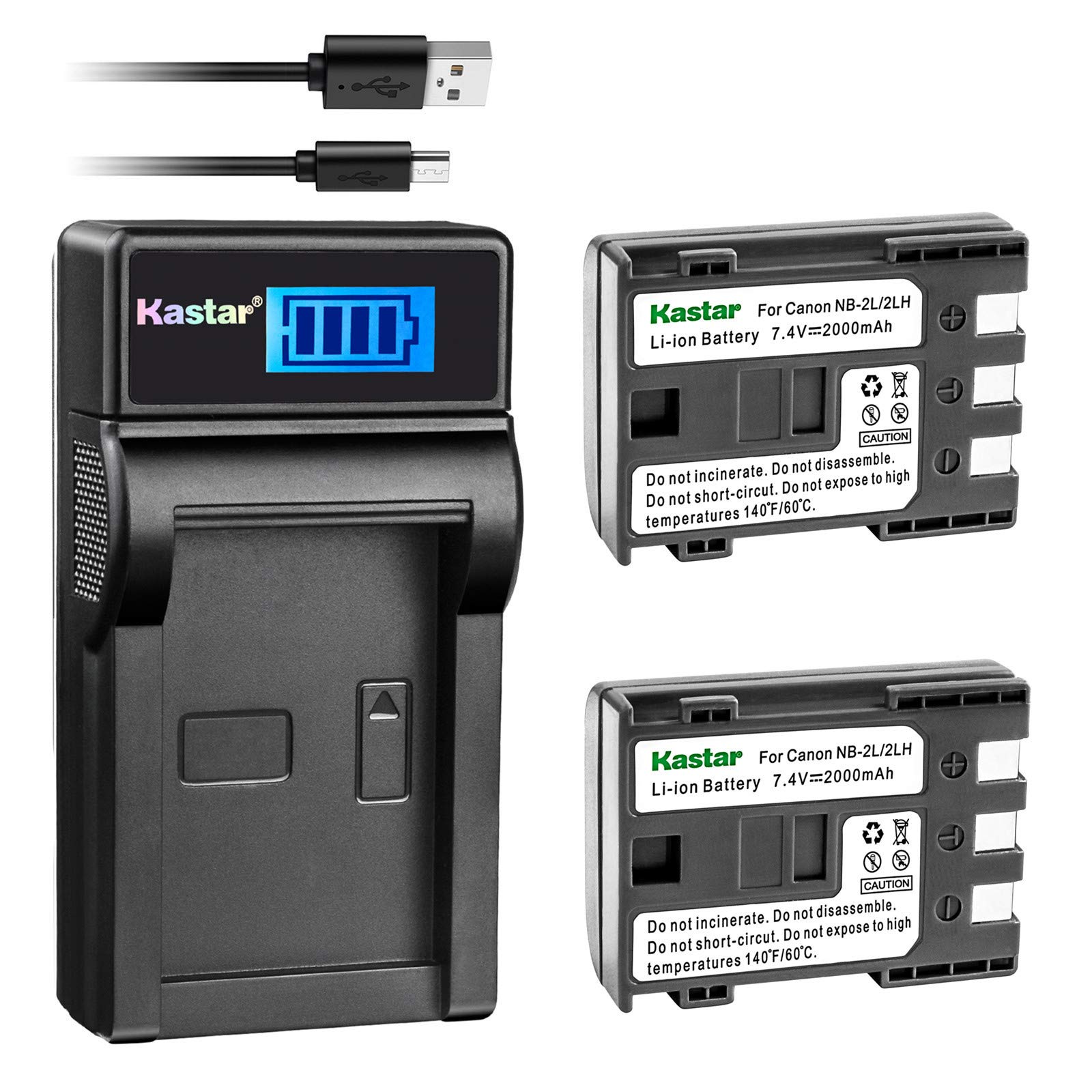 Kastar Battery (X2) & LCD Slim USB Charger for Canon NB-2L NB-2LH NB-2L12 NB-2L14 NB-2L24 BP-2L5 BP-2LH and Canon EOS Digital Rebel XT Xti Cameras