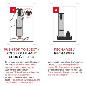 Peugeot - Elis Touch Electric Corkscrew - Rechargeable Bottle Opener with Battery and Charging Base, Stainless Steel, 10.6 inches