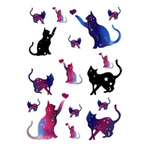 sanerlian cat cartoon temporary tattoo sticker waterproof dog watercolor hand arm shoulder body art 15x11cm set of 2 (sf3129)