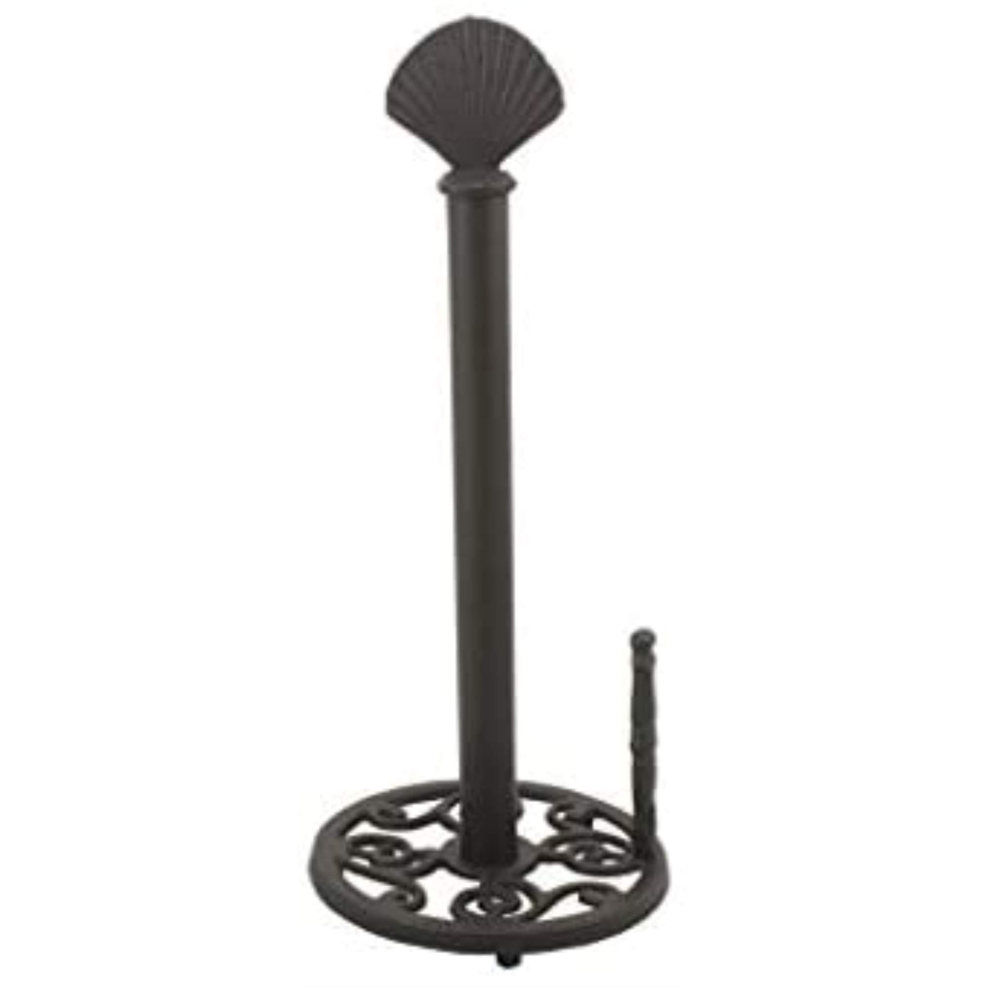 Rustic Black Cast Iron Seashell Paper Towel Holder 16" - Seashell Decoration -