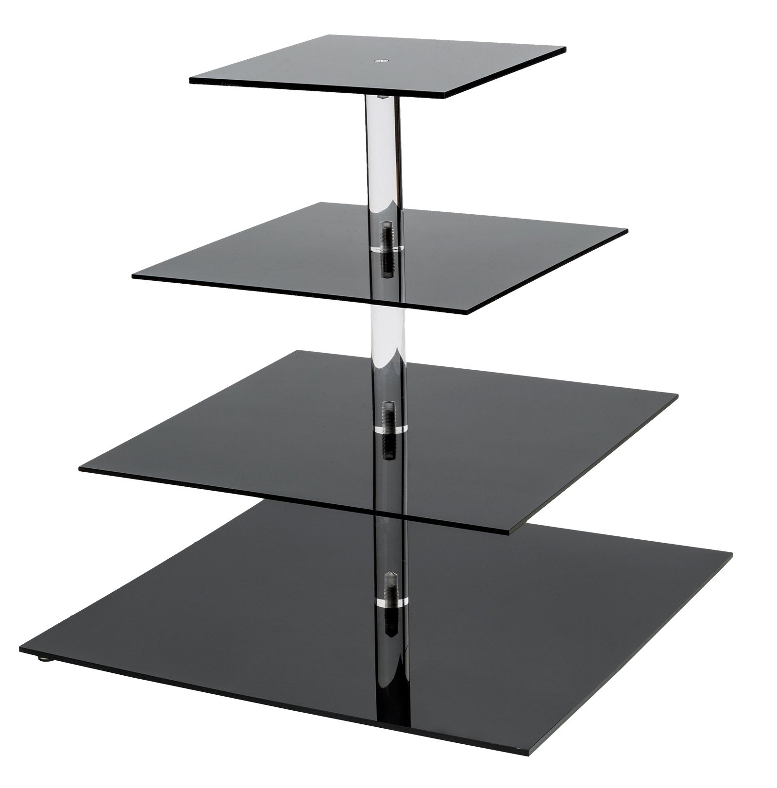 SinoAcrylic 4 Tier Square Cupcake Stand With Fantastic Plate - Dessert Display Holders - Black Stacked Party Cupcake Tree - Tiered Cake Stand - Cupcake Tower for Parties Birthday