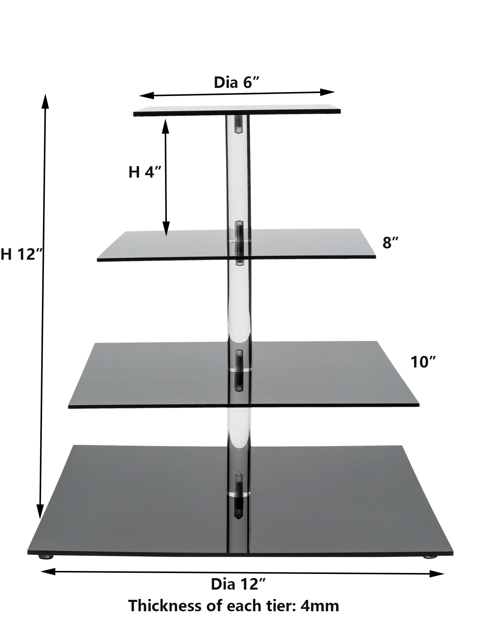 SinoAcrylic 4 Tier Square Cupcake Stand With Fantastic Plate - Dessert Display Holders - Black Stacked Party Cupcake Tree - Tiered Cake Stand - Cupcake Tower for Parties Birthday