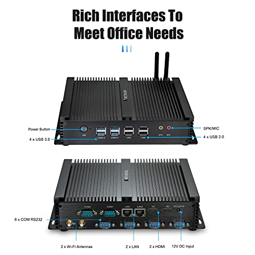 KINGDEL Fanless Industrial PC, W-11 Pro Mini Computer with Intel i7 CPU, 8GB RAM, 512GB SSD, 2xNICs, 2xHD Ports, 4xUSB 3.0, 6xCOM RS232