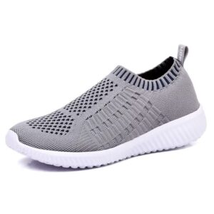 tiosebon women's slip on walking tennis shoes casual mesh-comfortable work workout running sneakers 6 us gray