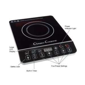 Multi-Function 1800W Portable Induction Cooker Cooktop Burner - Black by Classic Cuisine Black 14 inches L x 11.4 inches W x 2.5 inches H