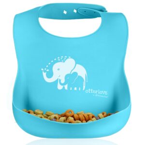 Otterlove Silicone Bib-100% Pure Platinum LFGB Baby Bibs 6-48 months-No Fillers-BPA and Phthalate Free (2 Bib Pack - Blue Elephants & Lemon Lime Otters)