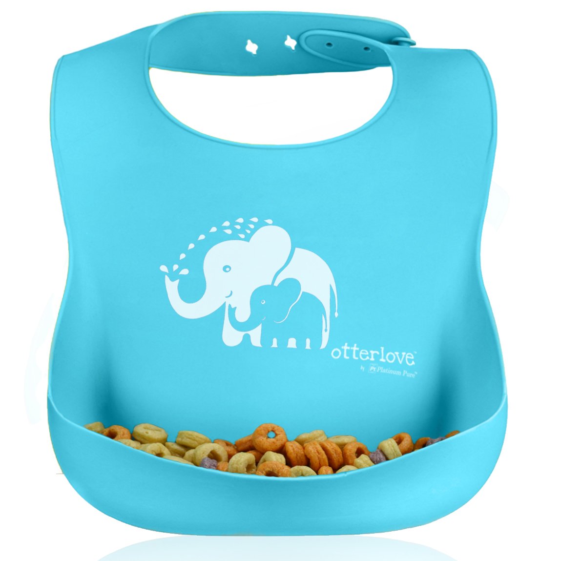 Otterlove Silicone Bib-100% Pure Platinum LFGB Baby Bibs 6-48 months-No Fillers-BPA and Phthalate Free (2 Bib Pack - Blue Elephants & Lemon Lime Otters)