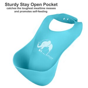 Otterlove Silicone Bib-100% Pure Platinum LFGB Baby Bibs 6-48 months-No Fillers-BPA and Phthalate Free (2 Bib Pack - Blue Elephants & Lemon Lime Otters)