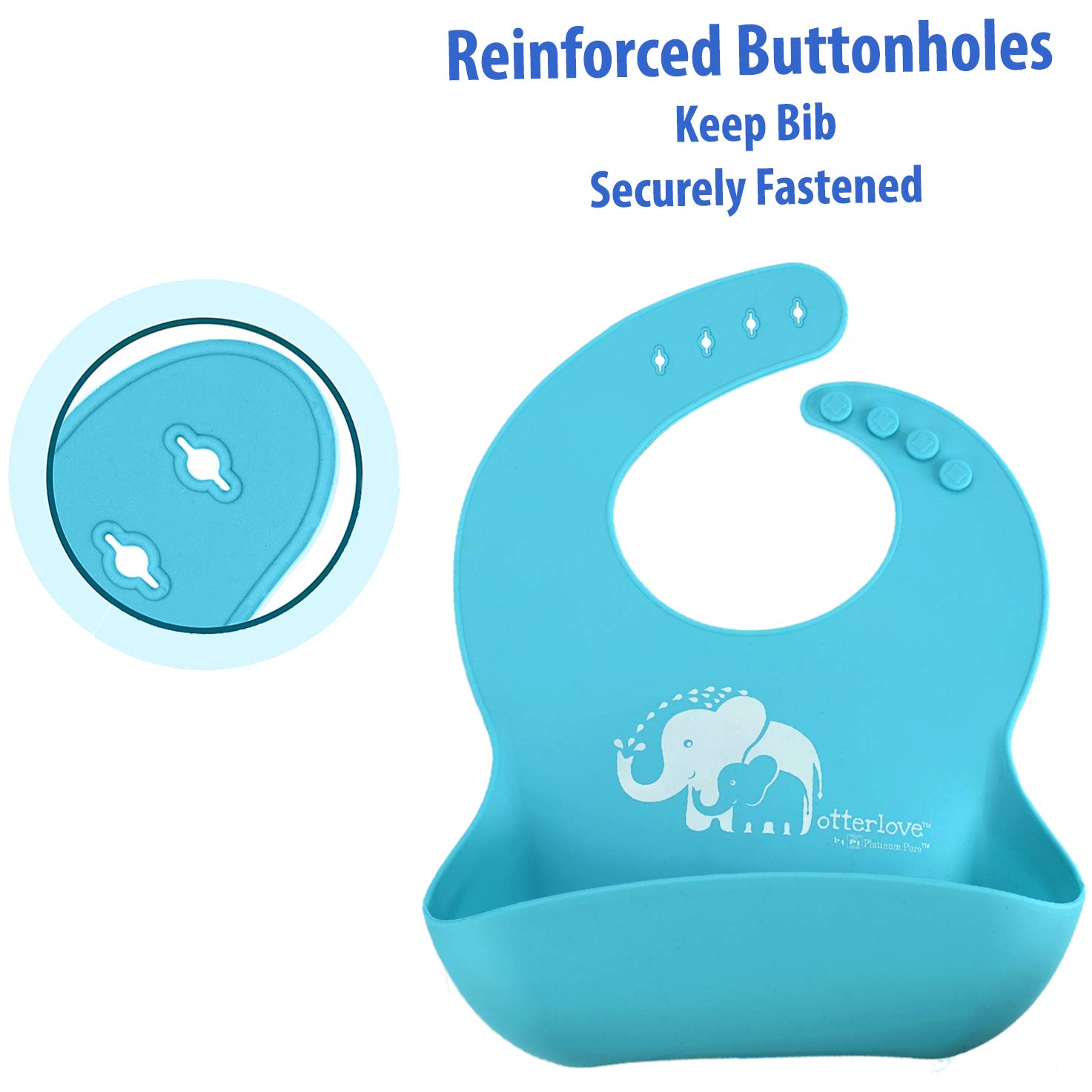 Otterlove Silicone Bib-100% Pure Platinum LFGB Baby Bibs 6-48 months-No Fillers-BPA and Phthalate Free (2 Bib Pack - Blue Elephants & Lemon Lime Otters)