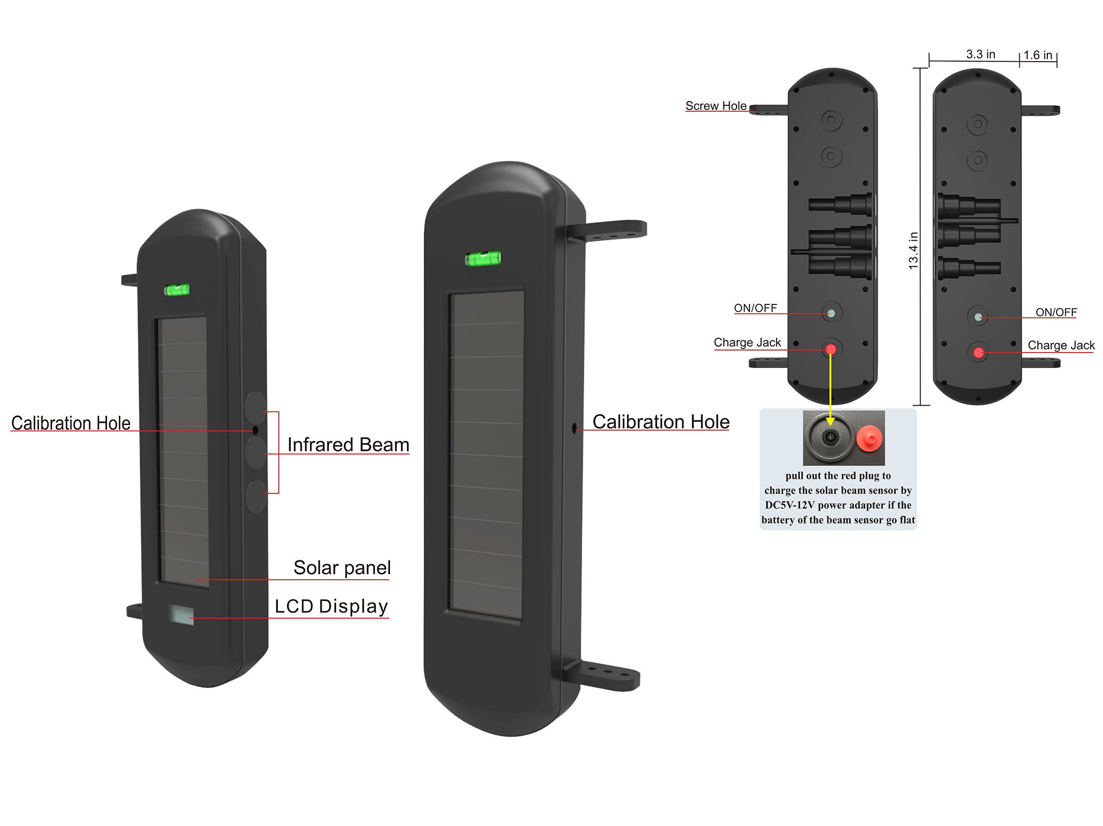 HTZSAFE Solar Wireless Outdoor Photoelectric 3 Beam Sensor Waterproof(IP66) Wireless Transmission Range Up to 1/2 Mile Infrared Detection Range Up to 300 Feet