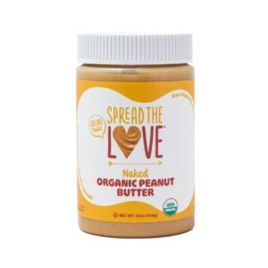 spread the love naked organic peanut butter, 16 ounce (organic, all natural, vegan, gluten-free, creamy, dry-roasted, no added salt, no added sugar, no palm oil) (1-pack)