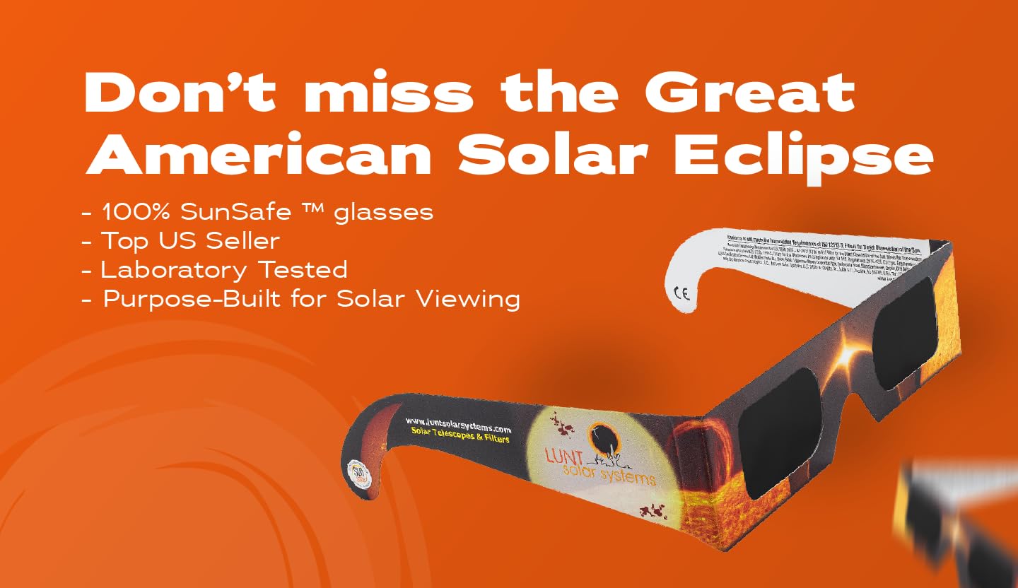 Lunt Solar Systems 50-Pack Premium Solar Eclipse Glasses ISO Certified Eclipse Glasses 2024 for Direct Sun Viewing -Approved 2024 Solar Eclipse Glasses