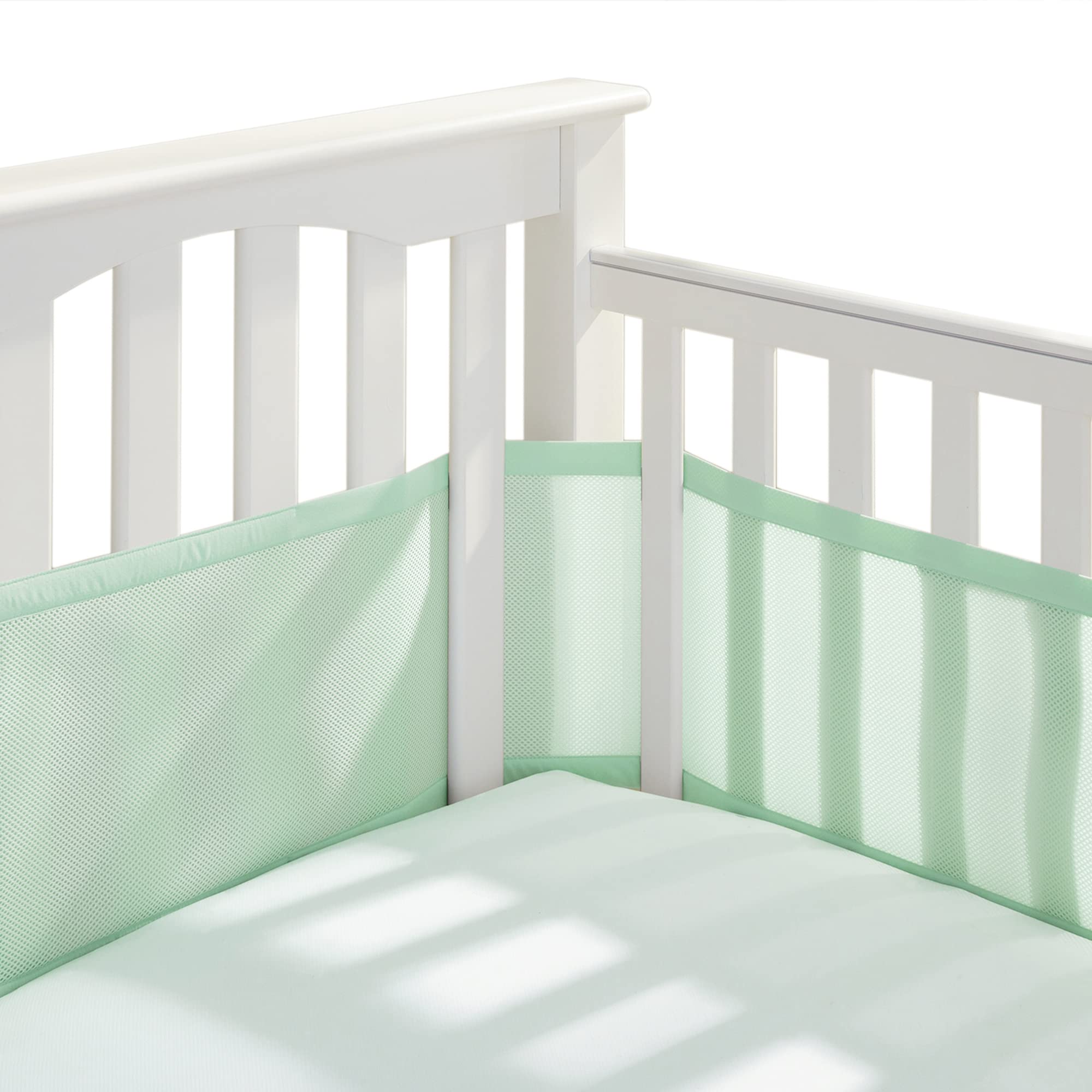 BreathableBaby Breathable Mesh Liner for Full-Size Cribs, Classic 3mm Mesh, Mint Green (Size 4FS Covers 3 or 4 Sides)