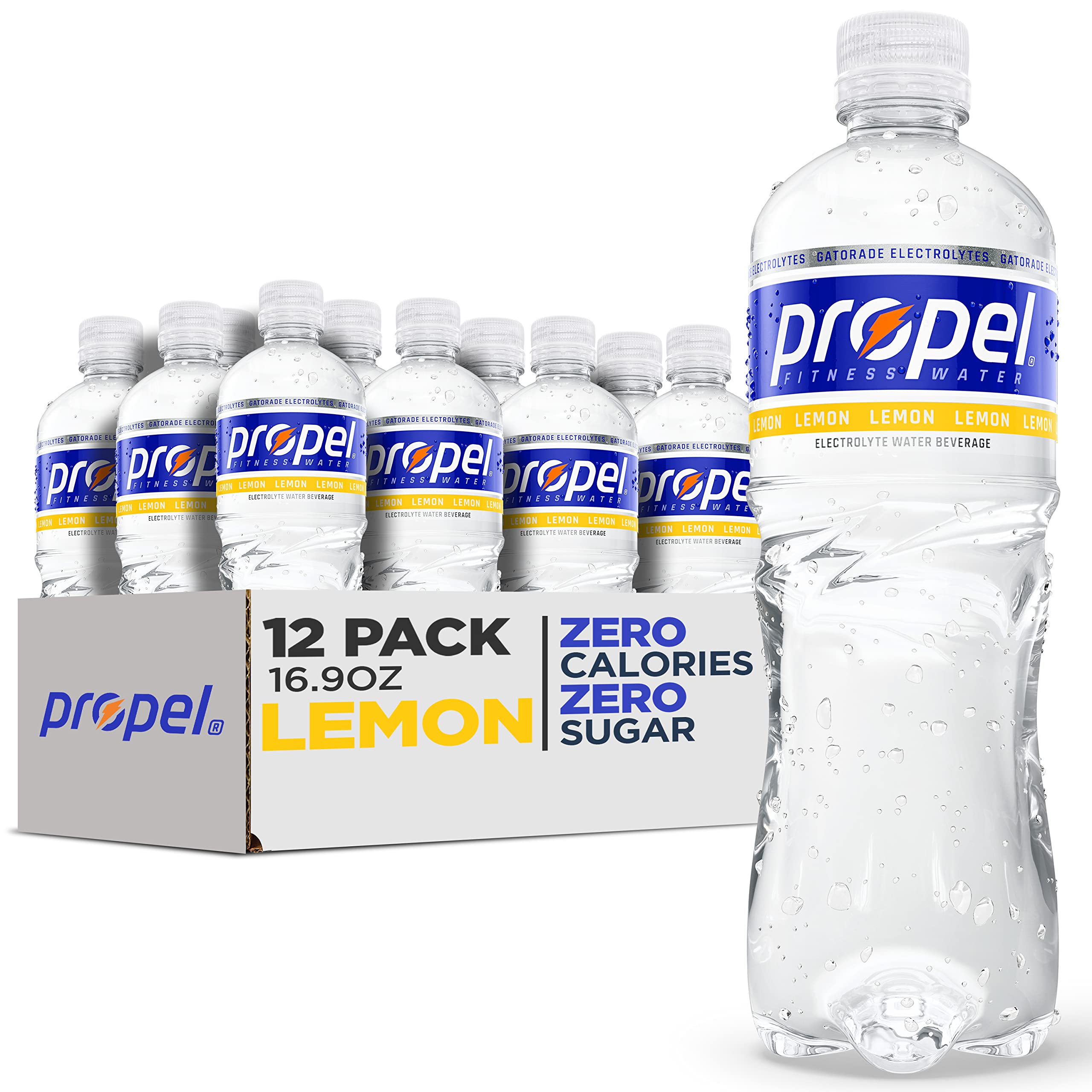 Propel, Lemon, Zero Calorie Sports Drinking Water with Electrolytes and Vitamins C&E, 16.9 Ounce Bottles (Pack of 12), 16.9 Fl Oz (Pack of 12)