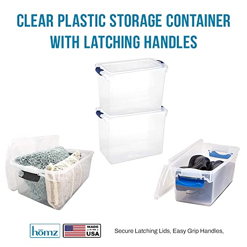 HOMZ 15.5 Quart Plastic Multipurpose Stackable Storage Container Tote Bins with Secure Latching Lids for Home or Office Organization, Clear (4 Pack)