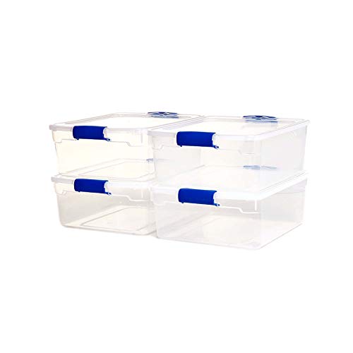 HOMZ 15.5 Quart Plastic Multipurpose Stackable Storage Container Tote Bins with Secure Latching Lids for Home or Office Organization, Clear (4 Pack)