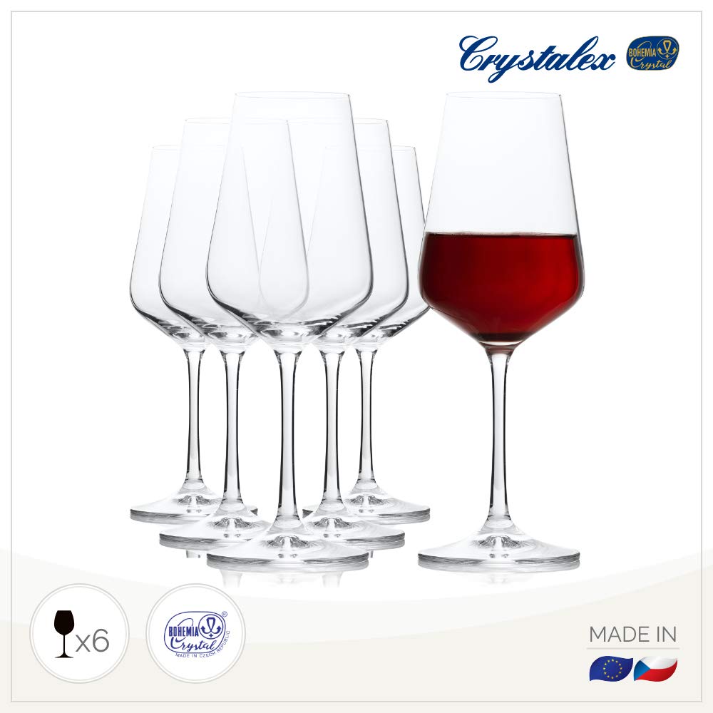 Crystalex Wine Glasses Set Of 6, Long Stemmed Crystal Red & White Wine Glass Set, 100% Lead-Free (350 ML)