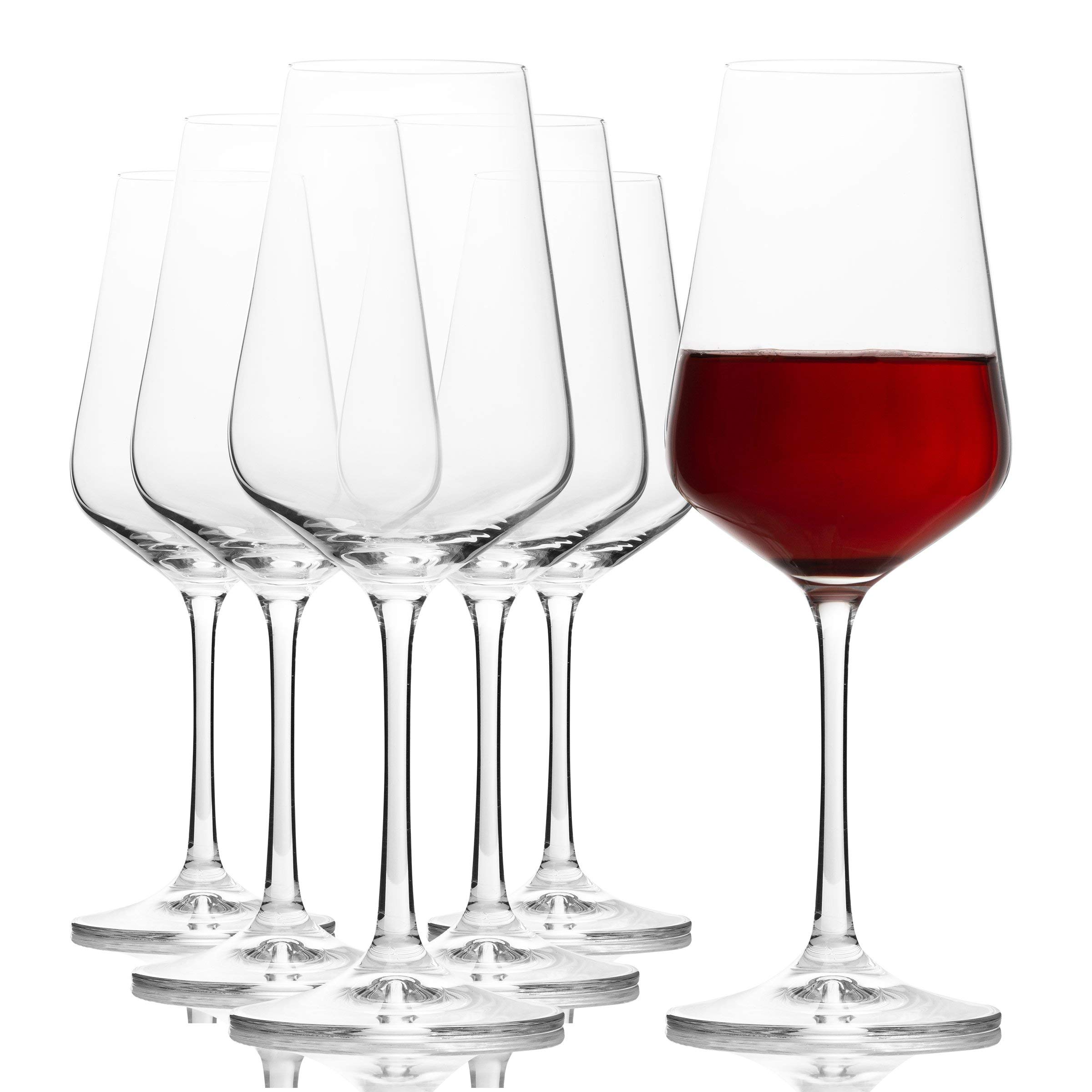 Crystalex Wine Glasses Set Of 6, Long Stemmed Crystal Red & White Wine Glass Set, 100% Lead-Free (350 ML)