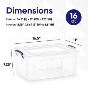 Superio Clear Storage Container with Lid, 16 Quart Plastic Bin for organization, Non-Toxic, BPA Free, Odor-Free, Stackable Latch Box organizer for Home, Dorm, Classroom, Garage, Closet (16 Quart)